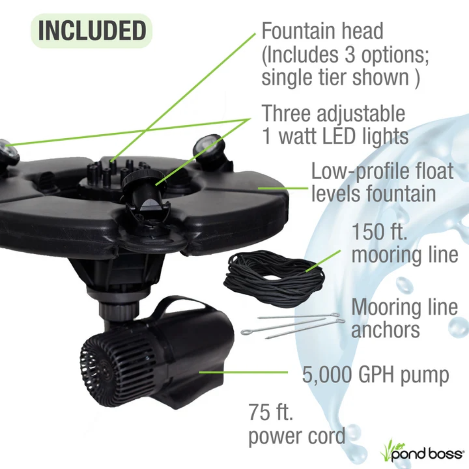 Pond Boss 1/2 HP Floating Fountain With Lights – Pondscape